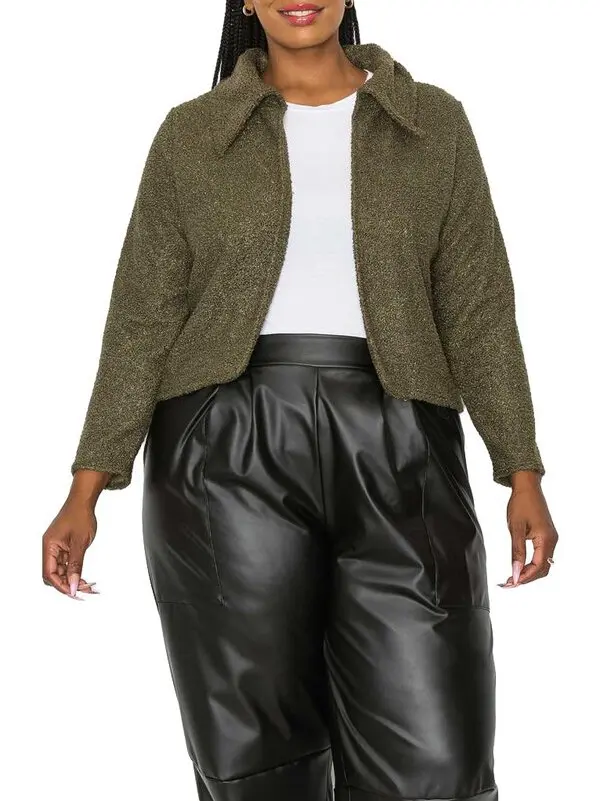L I V D Erica Faux Shearling Crop Jacket - Olive