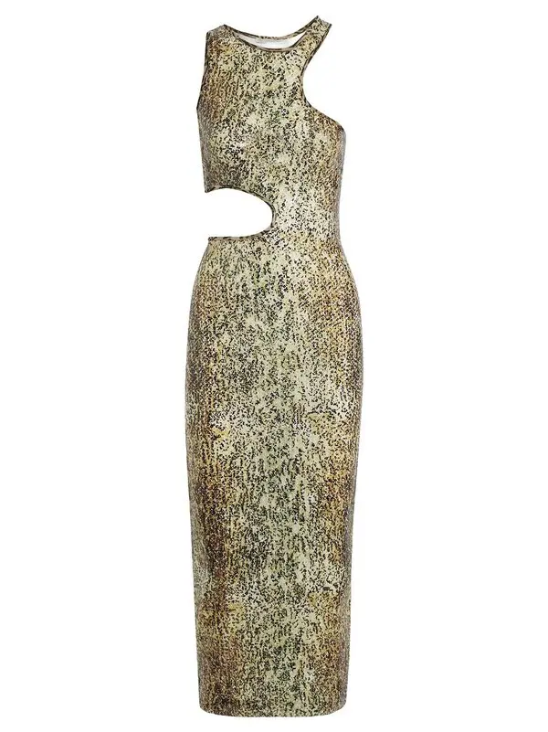 Stella McCartney Cutout Sequined Mesh Midi Dress - Animal Print