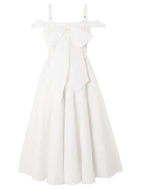 Patou Cold-shoulder Poplin Midi Dress - White
