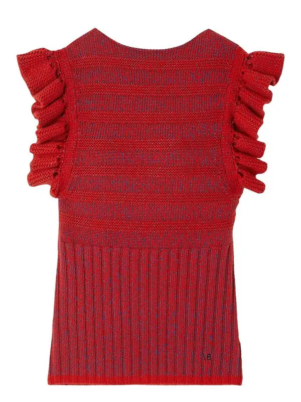 Victoria Beckham Ruffled Ribbed Wool-blend Tank - Crimson