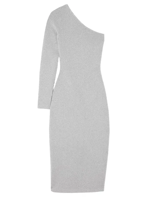 Victoria Beckham Vb Body One-shoulder Metallic Lurex Midi Dress - Light Gray