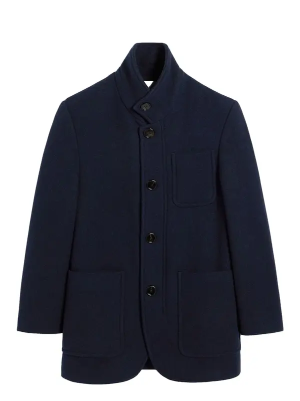 Ami High Collar Short Coat - Blue