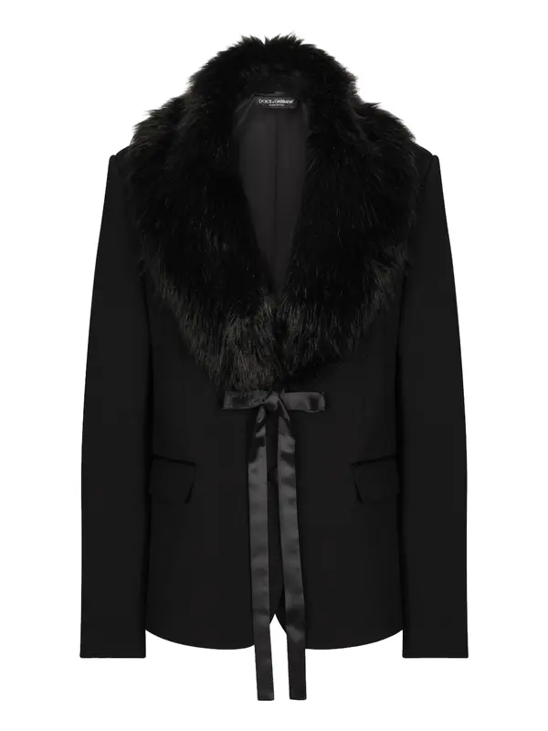 Dolce & Gabbana Faux-fur Collar Blazer - Black