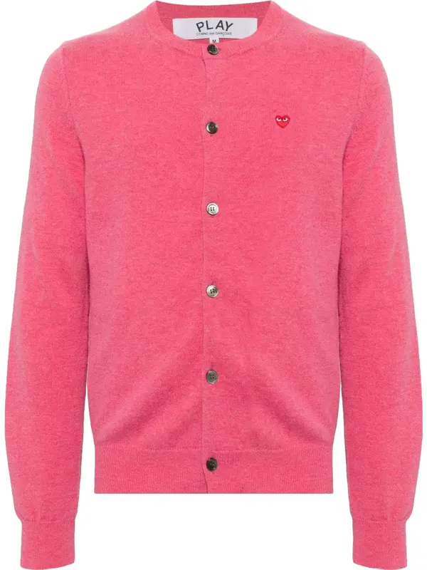 Play Comme Des Garcon Heart-patch Wool Cardigan - Pink