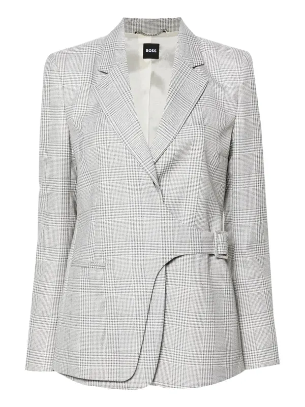 BOSS Prince Of Wales Check Virgin Wool Blazer - Grey