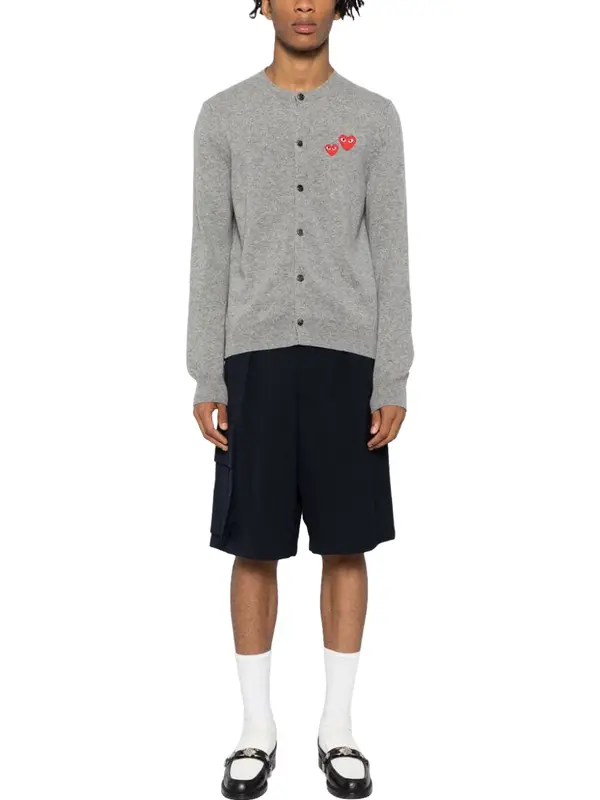 Play Comme Des Garcon Heart-patch Wool Cardigan - Grey