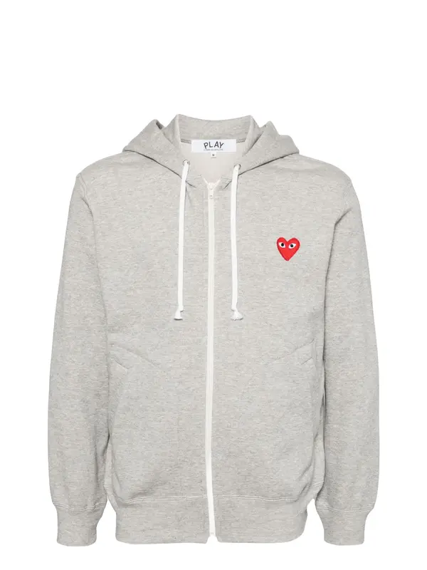 Play Comme Des Garcon Zipped Hoodie With Heart Motif - Grey