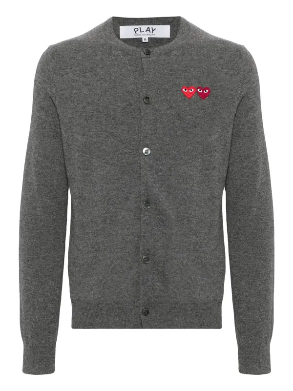 Play Comme Des Garcon Heart-patch Wool Cardigan - Grey