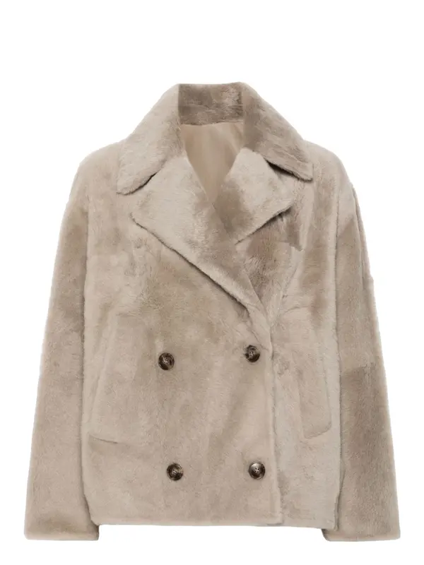 YVES SALOMON Double-breasted Lamb Fur Jacket - Grey