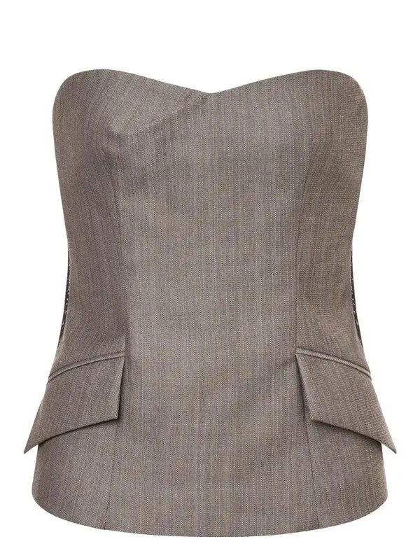 Alberta Ferretti Wool Tweed Bustier Top - Grey