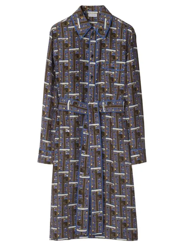 Burberry Printed Silk Twill Shirt Dress - Blue