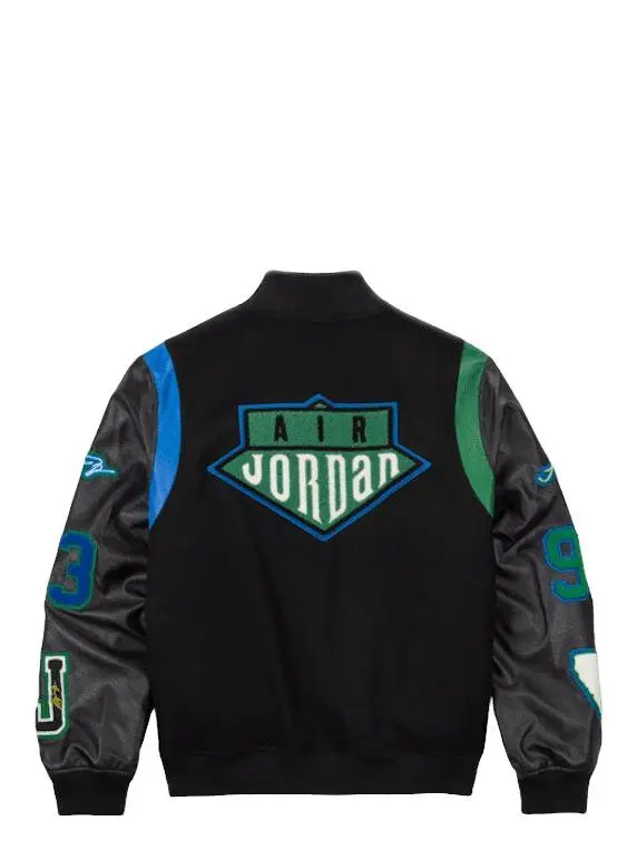 JORDAN X Aleali May Varsity Jacket - Black Game Royal Pine Green