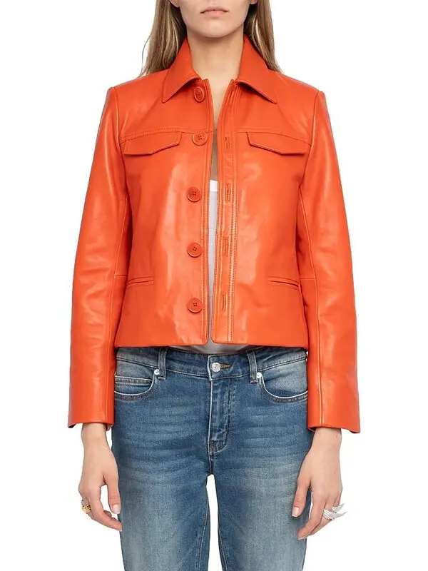 Zadig&Voltaire Liam Leather Jacket - Tangerine