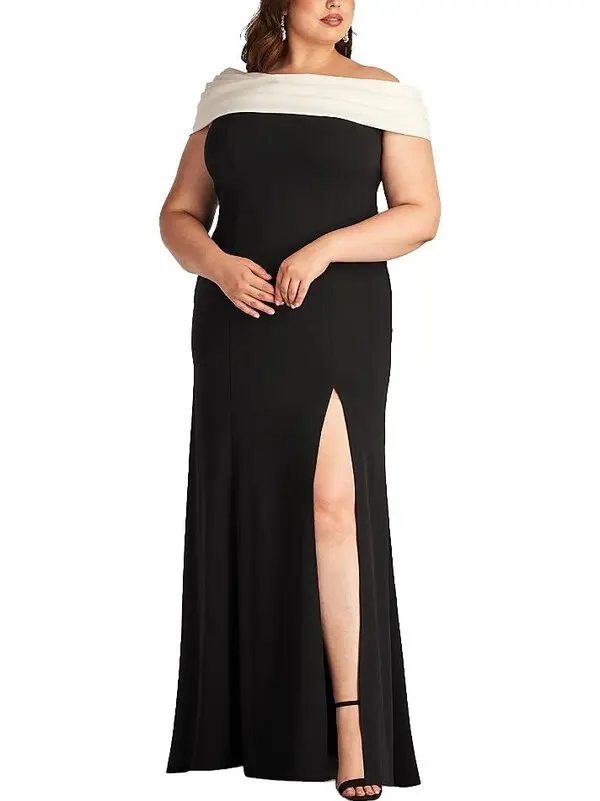 Tadashi Shoji Dalton Two-tone Off-shoulder Gown - Black/ivory