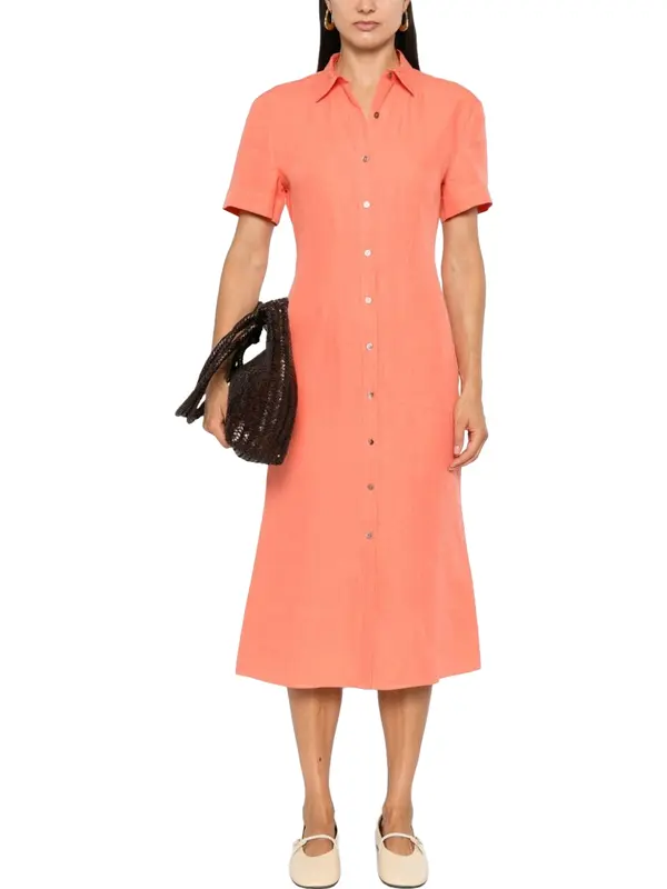 Theory Linen Midi Shirt Dress - Orange