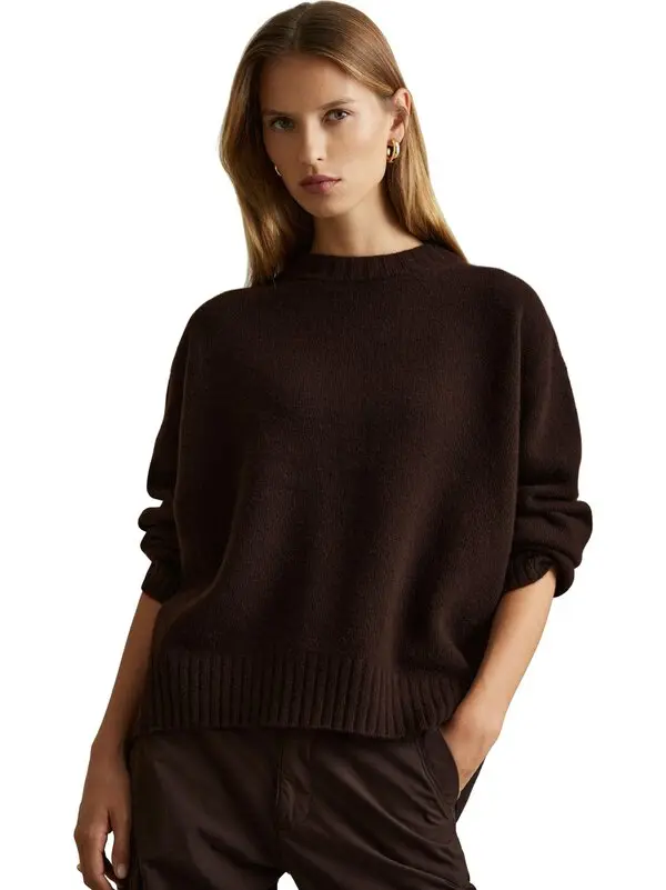 REISS Elena Wool-cashmere Crew Neck Jumper - Chocolate