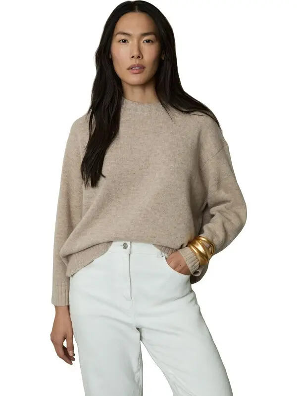 REISS Elena Wool-cashmere Crew Neck Jumper - Oatmeal