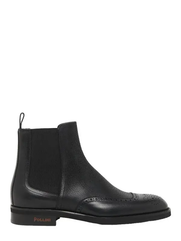 POLLINI Perforated Leather Ankle Boots - Black