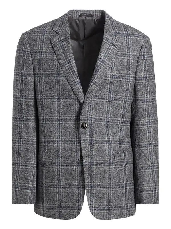 Giorgio Armani Plaid Wool & Cashmere Jacket - Gray Navy