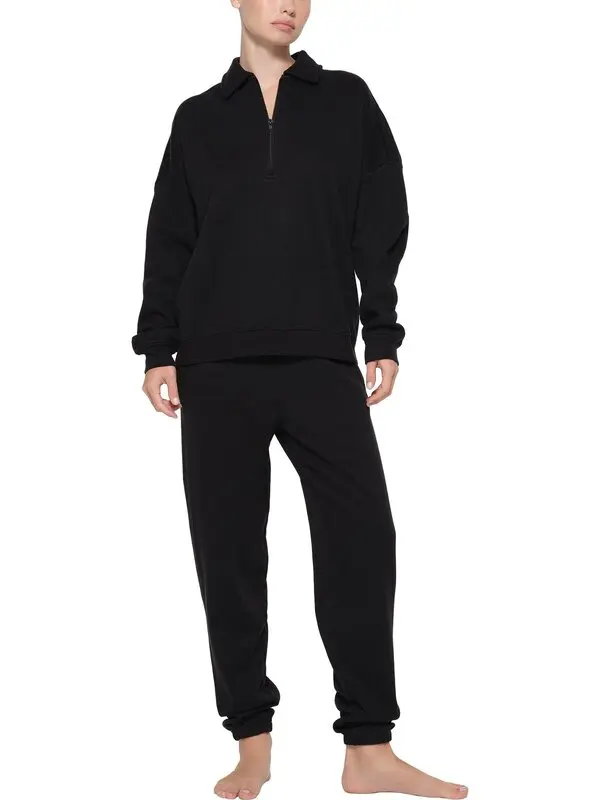 SKIMS Cotton Fleece Oversized Quarter Zip Pullover - Onyx
