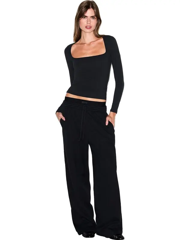 SKIMS Cotton Fleece Oversized Double Waistband Pant - Onyx