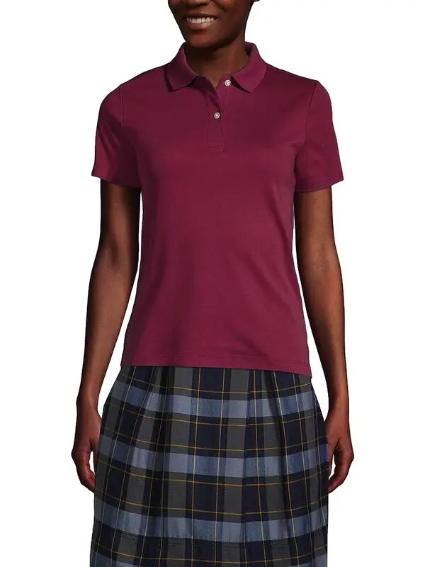 LANDS' END School Uniform Feminine Fit Interlock Polo Shirt - Burgundy
