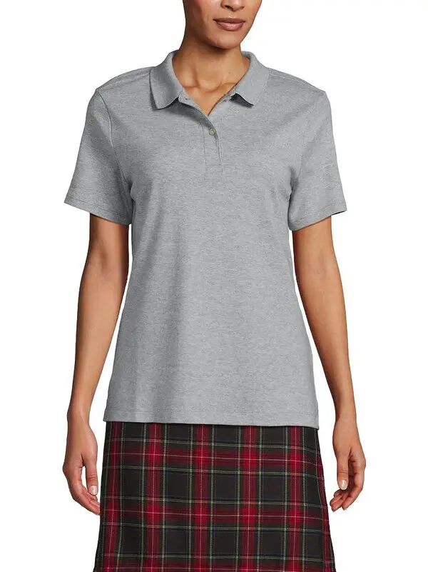 LANDS' END Feminine Fit Interlock Polo Shirt - Gray Heather