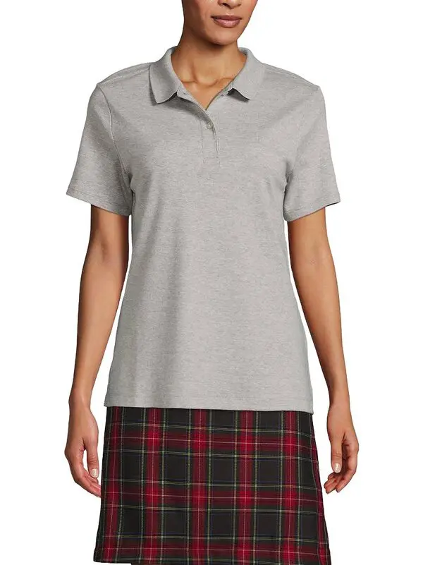 LANDS' END Feminine Fit Interlock Polo Shirt - Gray Heather