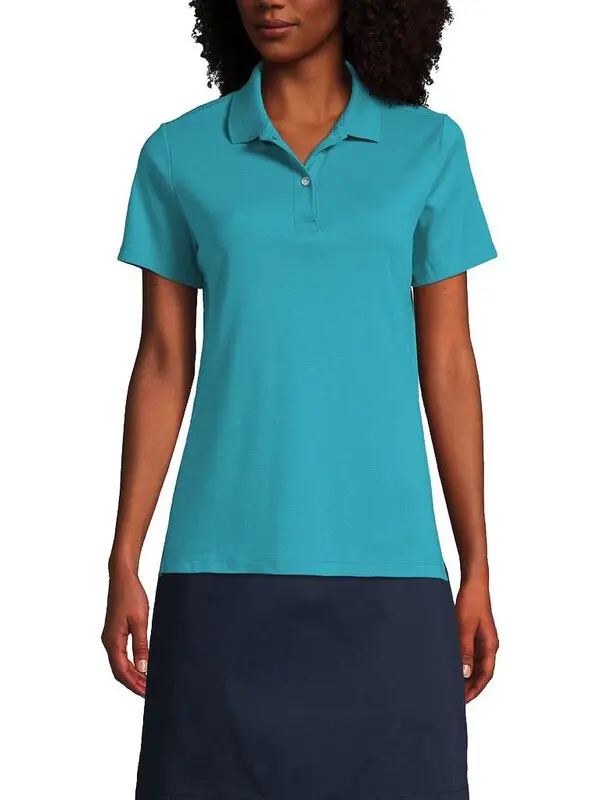 LANDS' END Feminine Fit Interlock Polo Shirt - Teal Breeze