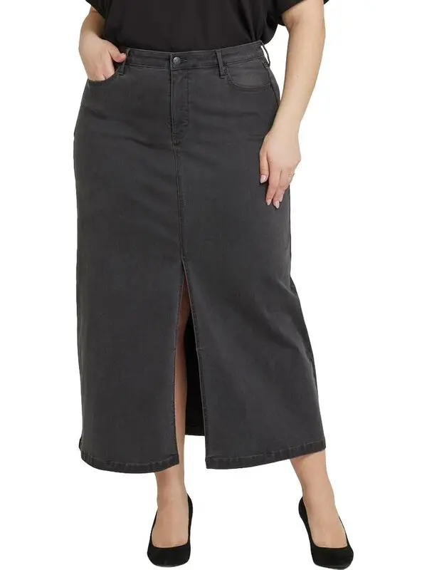 NYDJ High Waist Slit Front Denim Maxi Skirt - Cloud Stone