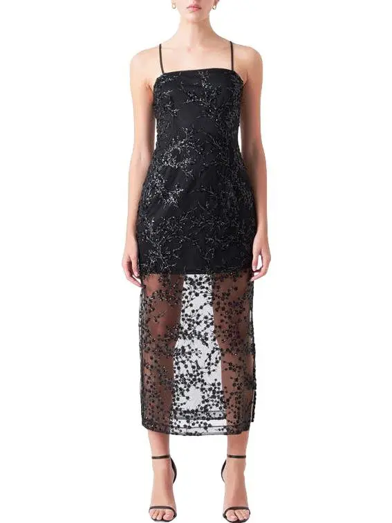 Endless Rose Sequin Midi Dress - Black