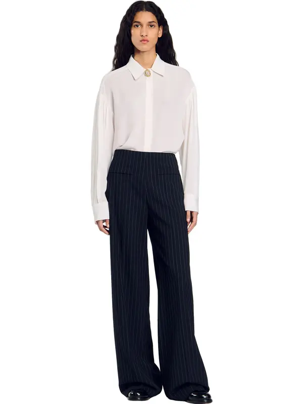 Sandro Striped Wide-leg Trousers - Black