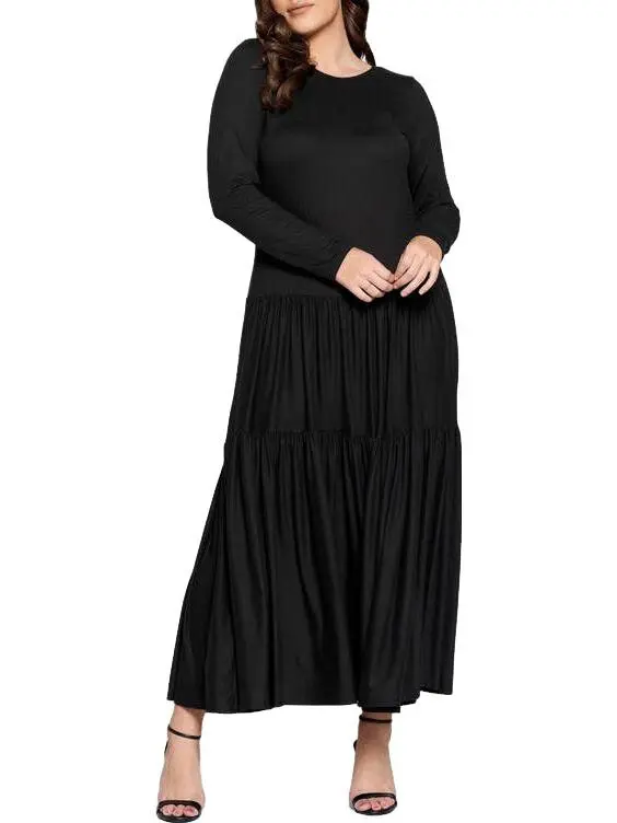 L I V D Long Sleeve Maxi Dress - Black