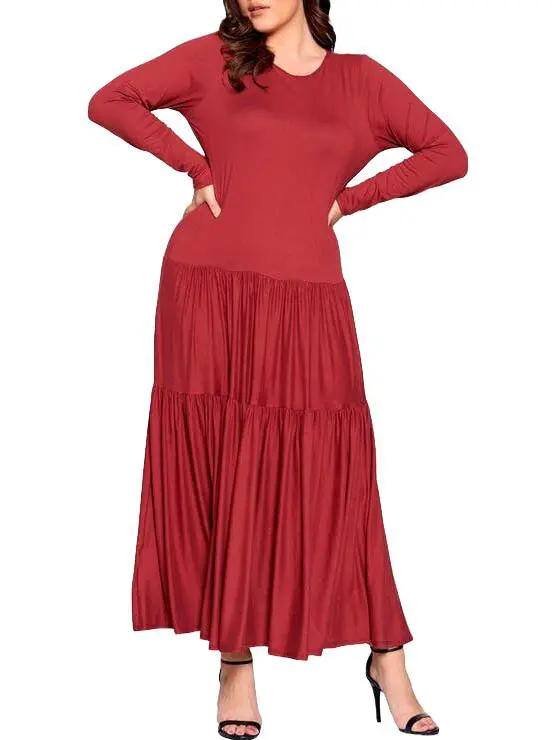 L I V D Long Sleeve Maxi Dress - Marsala