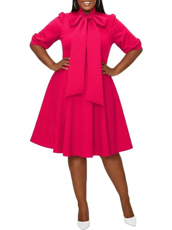 L I V D Carina Fit & Flare Midi Dress - Fuchsia