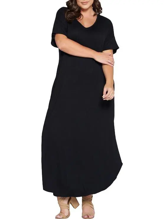 L I V D Short Sleeve Jersey Maxi Dress - Black