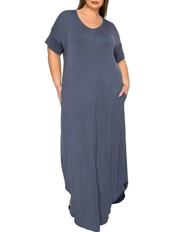 L I V D Short Sleeve Jersey Maxi Dress - Charcoal