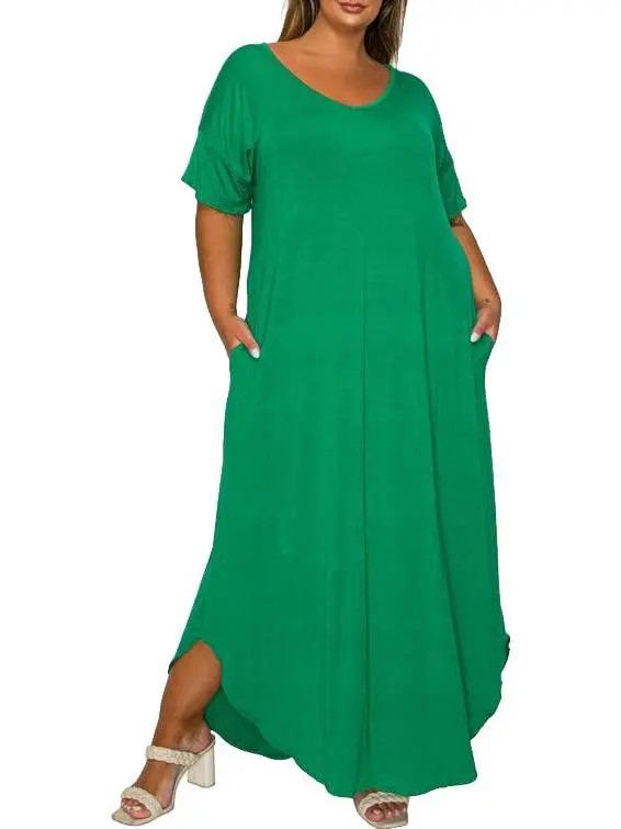 L I V D Short Sleeve Jersey Maxi Dress - Kelly