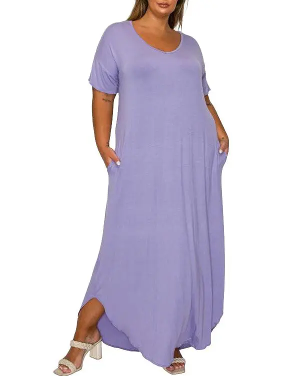 L I V D Short Sleeve Jersey Maxi Dress - Lavender