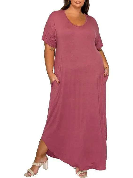 L I V D Short Sleeve Jersey Maxi Dress - Mauve Dark
