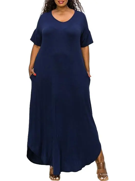L I V D Short Sleeve Jersey Maxi Dress - Navy