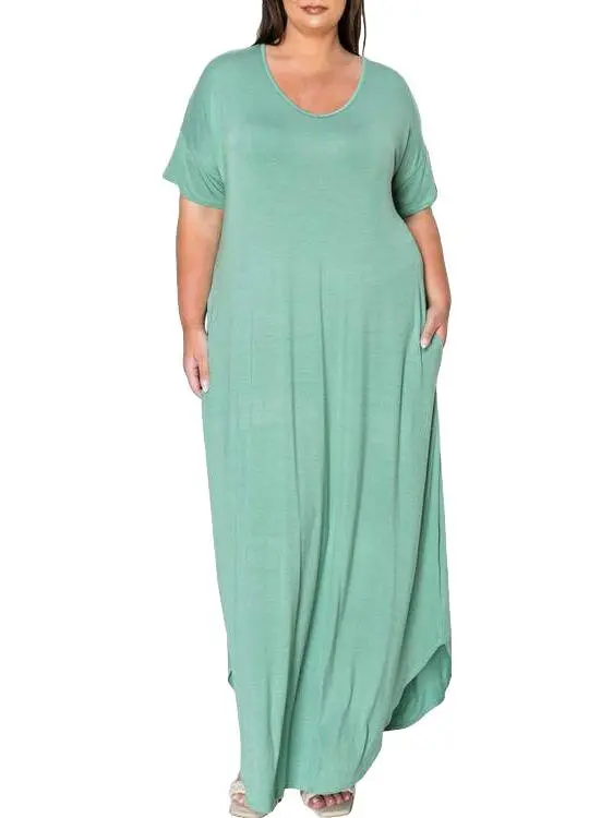 L I V D Short Sleeve Jersey Maxi Dress - Sage Bright