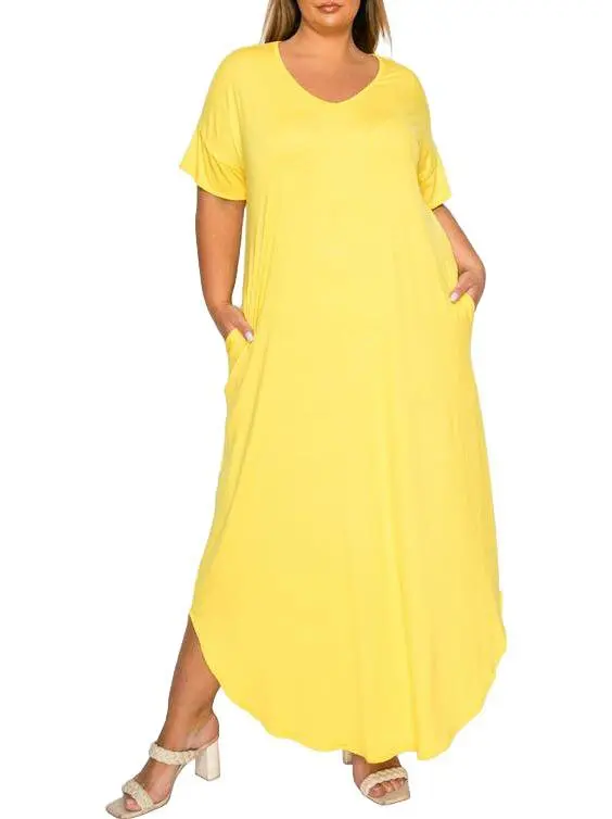 L I V D Short Sleeve Jersey Maxi Dress - Yellow