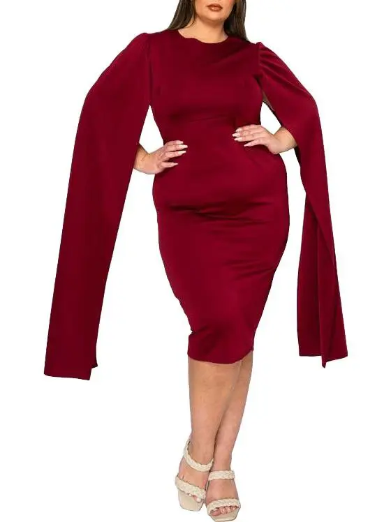 L I V D Naomi Cape Sleeve Midi Dress - Burgundy