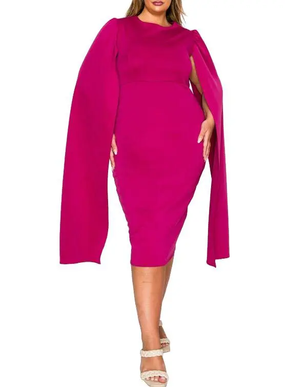 L I V D Naomi Cape Sleeve Midi Dress - Magenta