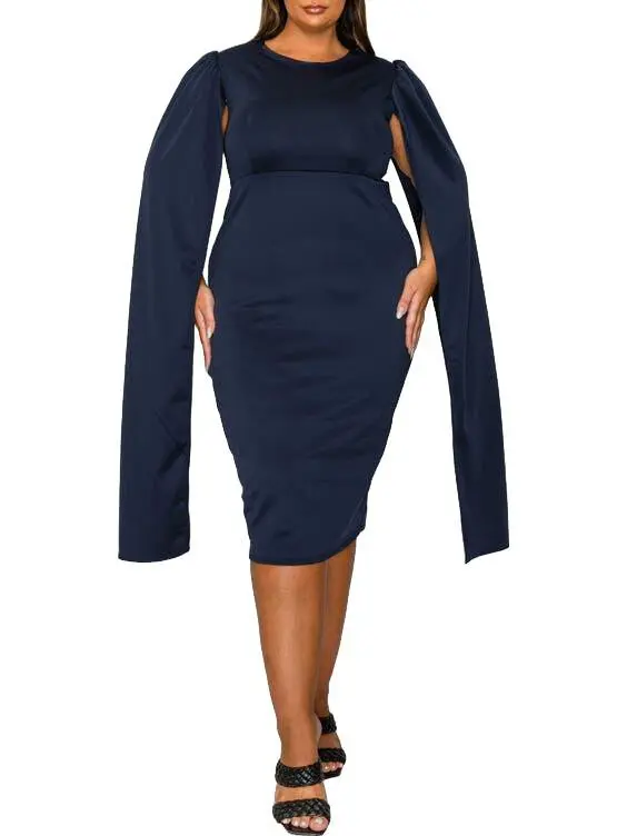 L I V D Naomi Cape Sleeve Midi Dress - Navy