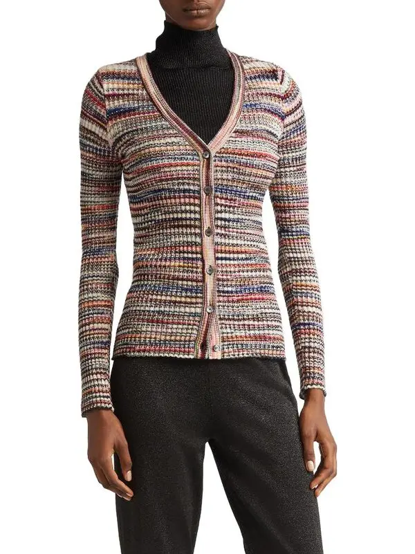 Missoni Ribbed Wool Blend Cardigan - Multi Red-pink-blu