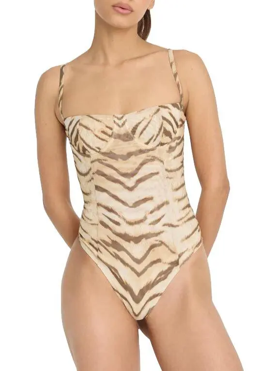 Good American Corset Demi Mesh Bodysuit - Brown Tiger