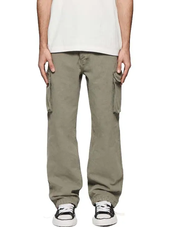 PURPLE BRAND Wide Leg Cotton Canvas Cargo Pants - Green