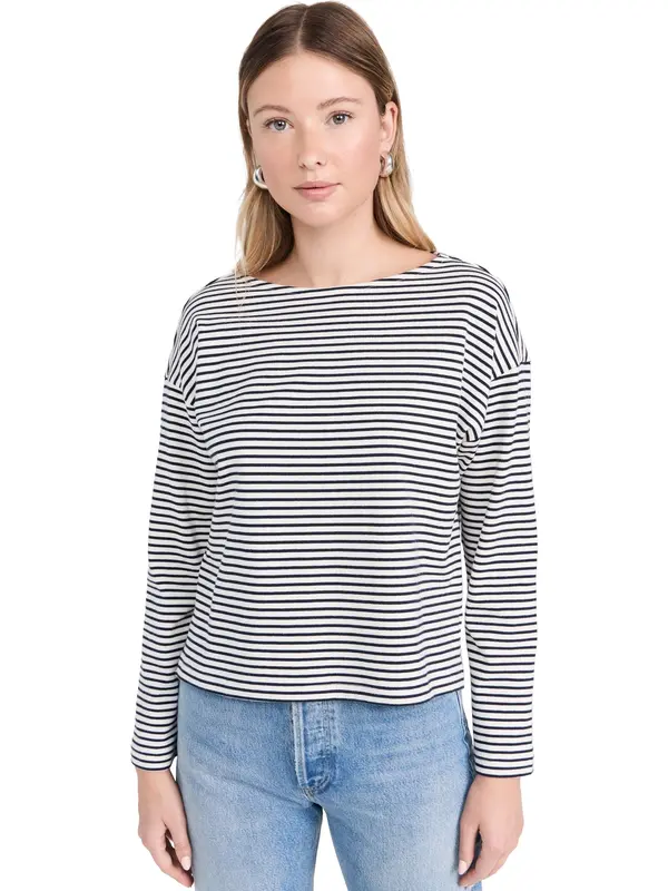 Rails Macy Long-sleeve Tee - Ivory Navy Micro Stripe
